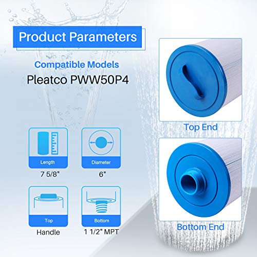 POOLPURE Replacement Filter for PWW50P4, 1 1/2" MPT Thread Screw in Filter, 2 Pack