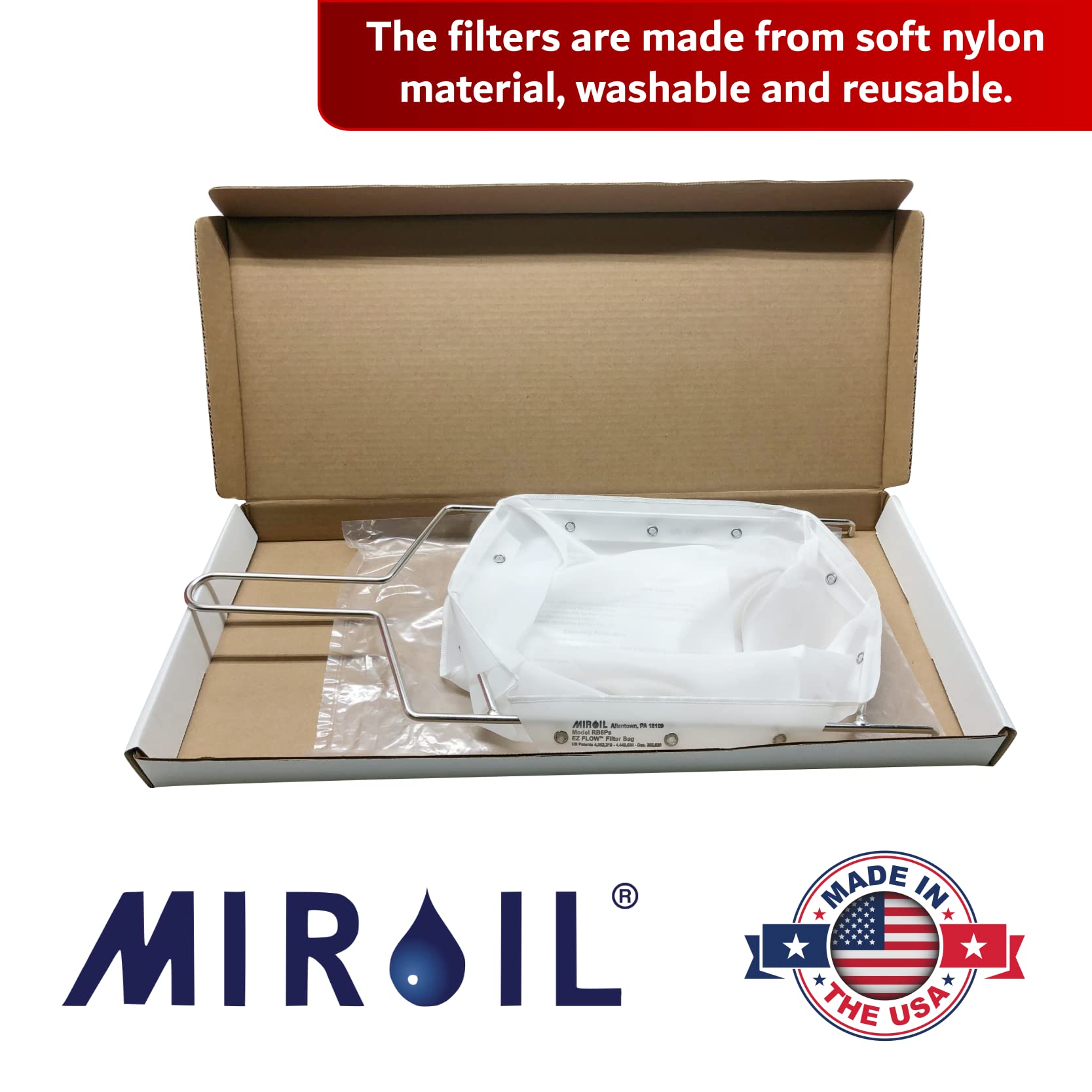 Miroil B6PS Fryer Filter Bag & Frame, MirOil EZ Flow Filter Bag Combination, Part 02852, Use to Filter Fry Oil, Suitable for 70 lb Polishing Oil, Durable, Easy to Clean with Hot Water
