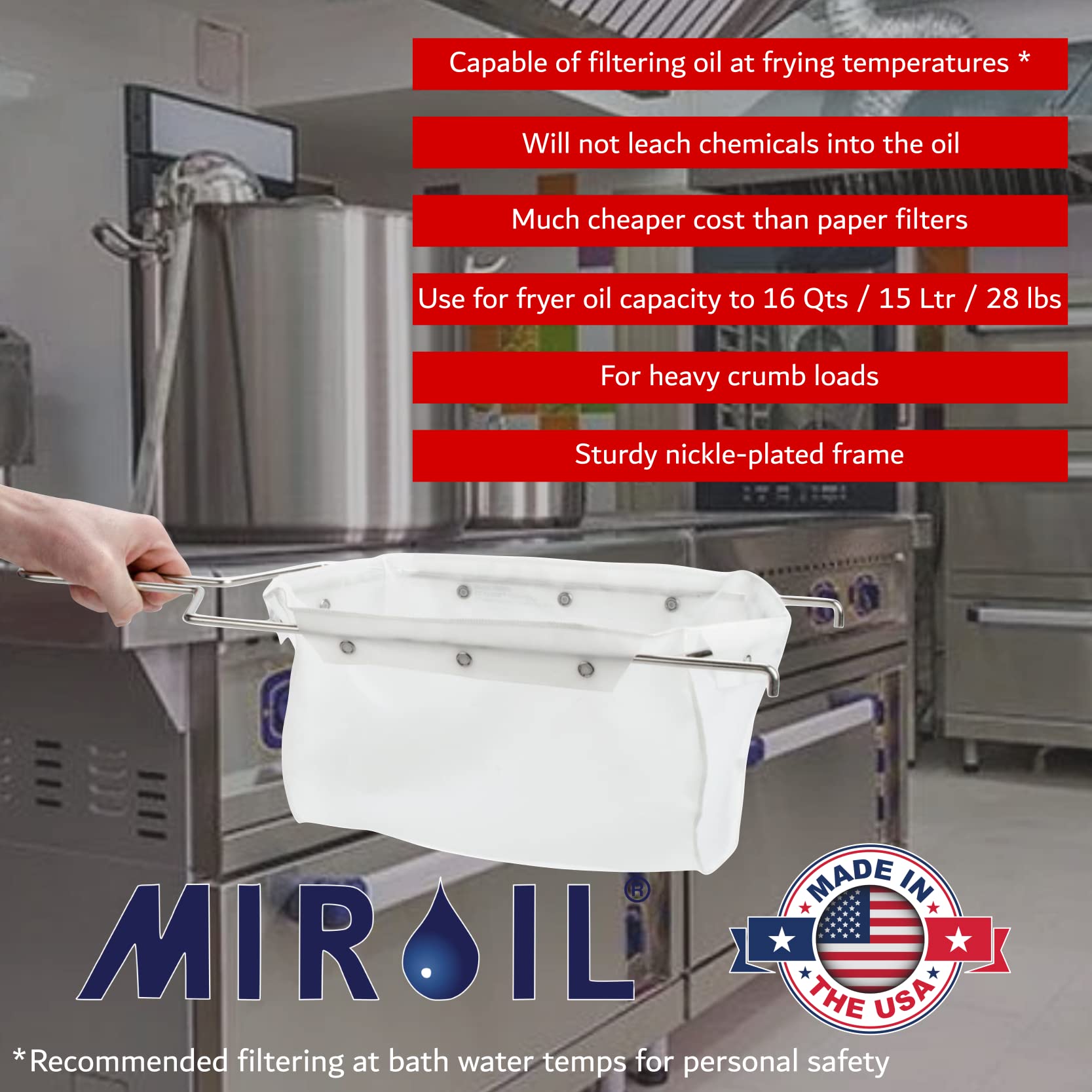 Miroil B6PS Fryer Filter Bag & Frame, MirOil EZ Flow Filter Bag Combination, Part 02852, Use to Filter Fry Oil, Suitable for 70 lb Polishing Oil, Durable, Easy to Clean with Hot Water