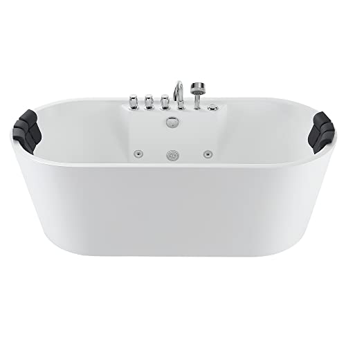 Empava 67" Freestanding Whirlpool Bathtub Oval with 8 Hydromassage Water Jets Luxury Acrylic Massage SPA Soaking Bath Tub in White Double Ended