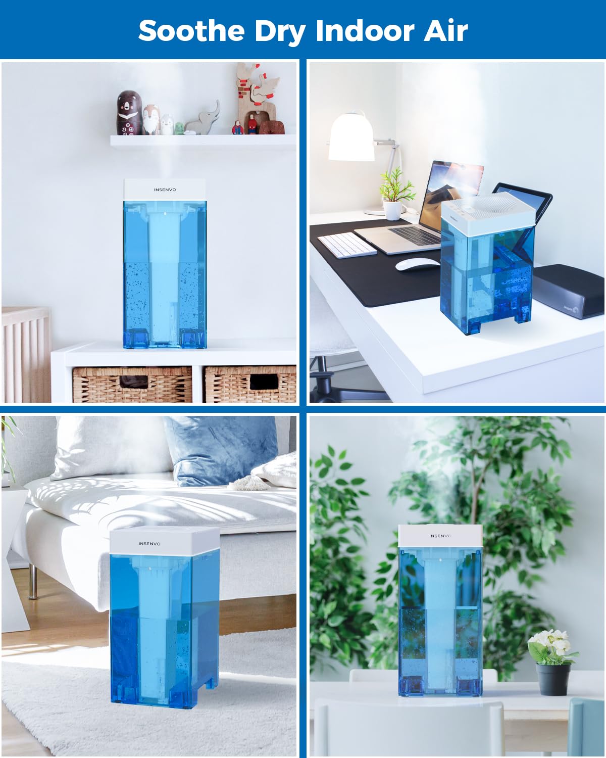 INSENVO Humidifier for bedroom, 5L Top Fill Humidifier with Touch Control, Ultrasonic Adjustable 3 Mist Outputs, 3 Timers, Auto Shut-off Air Humidifier for Bedroom, Living Room, Office, Pets, Plants