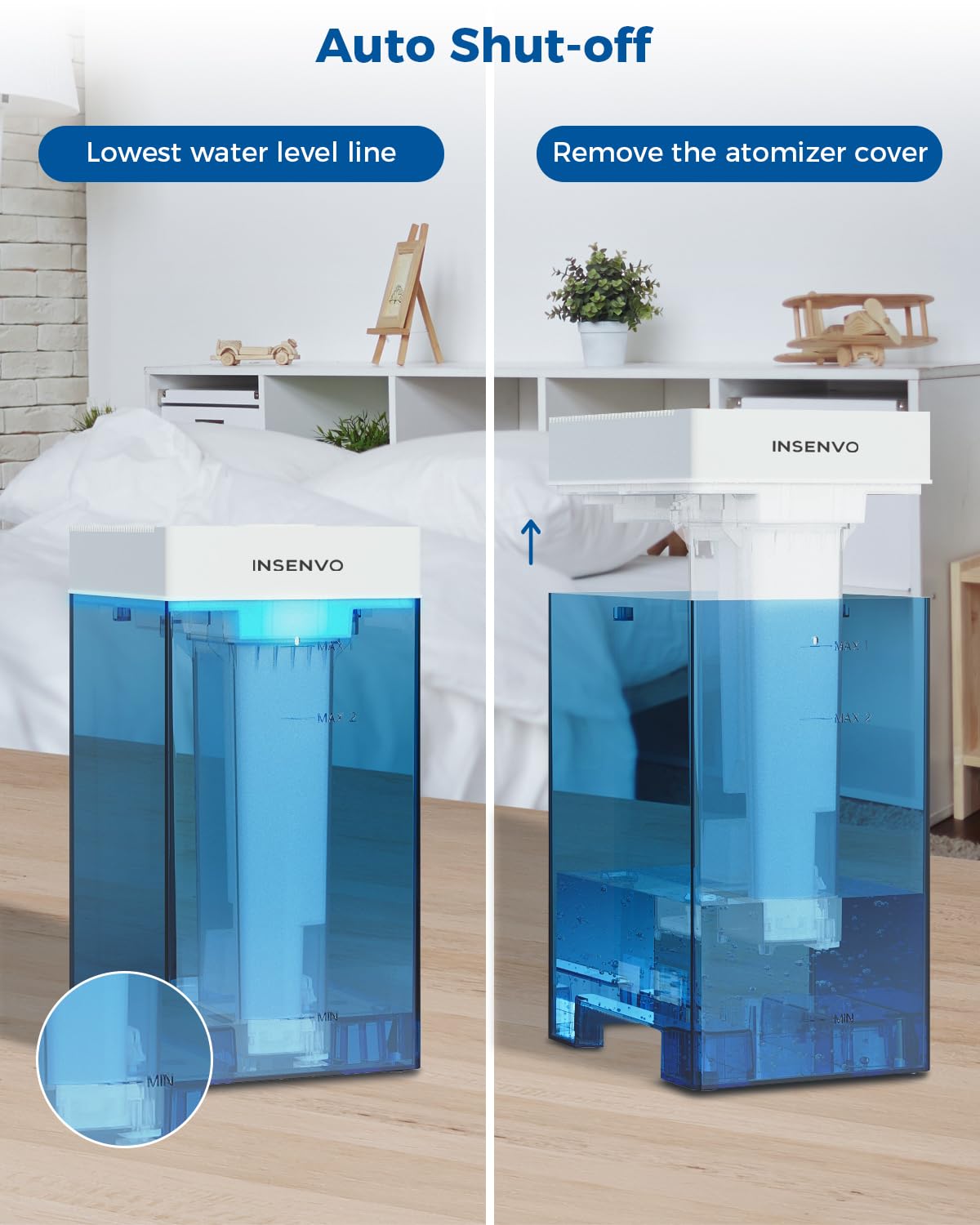 INSENVO Humidifier for bedroom, 5L Top Fill Humidifier with Touch Control, Ultrasonic Adjustable 3 Mist Outputs, 3 Timers, Auto Shut-off Air Humidifier for Bedroom, Living Room, Office, Pets, Plants