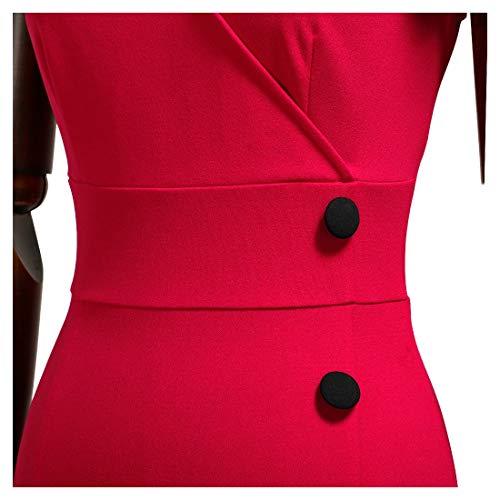 Miusol Women's Navy Style Deep-V Neck Vintage Evening Pencil Dress(X-Large,Red)