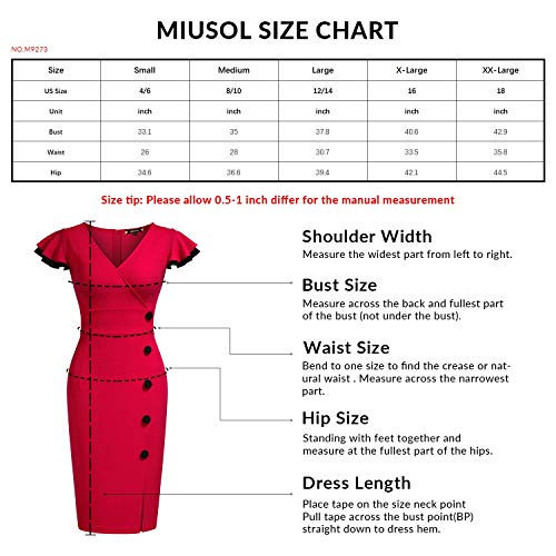 Miusol Women's Navy Style Deep-V Neck Vintage Evening Pencil Dress(X-Large,Red)