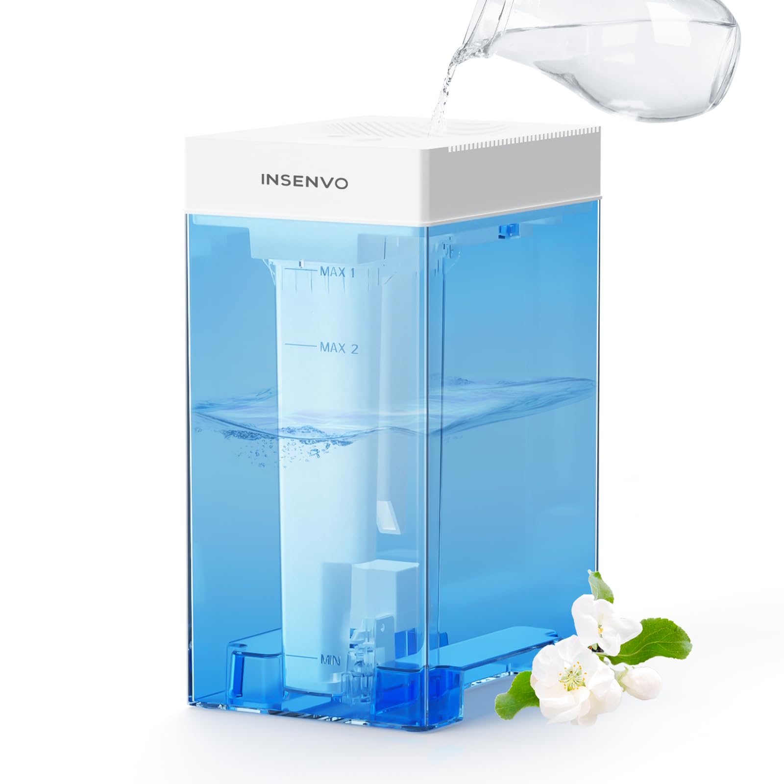 INSENVO Humidifier for bedroom, 5L Top Fill Humidifier with Touch Control, Ultrasonic Adjustable 3 Mist Outputs, 3 Timers, Auto Shut-off Air Humidifier for Bedroom, Living Room, Office, Pets, Plants