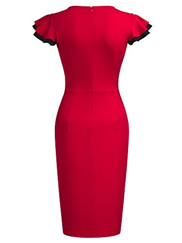 Miusol Women's Navy Style Deep-V Neck Vintage Evening Pencil Dress(X-Large,Red)