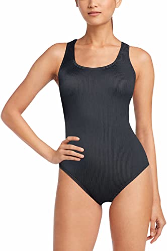 Speedo Womens Ultraback One Piece Swimsuit (Speedo Black Rib, Large)