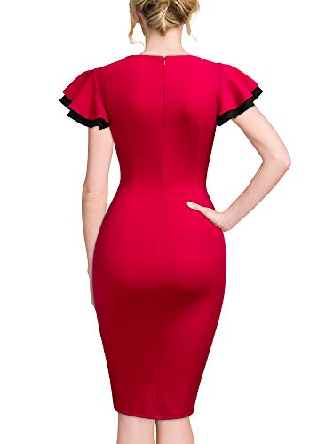 Miusol Women's Navy Style Deep-V Neck Vintage Evening Pencil Dress(X-Large,Red)