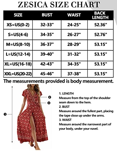 ZESICA Women's 2023 Bohemian Floral Printed Wrap V Neck Short Sleeve Split Beach Party Maxi Dress,Red2,Medium