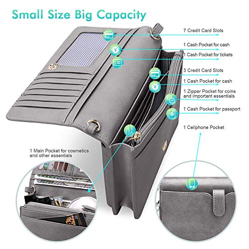 nuoku Women Small Crossbody Bag Cellphone Purse Wallet with RFID Card Slots 2 Straps Wristlet, Grey Bag