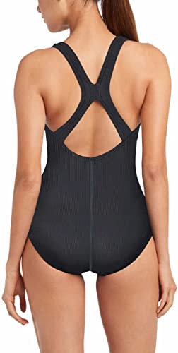 Speedo Womens Ultraback One Piece Swimsuit (Speedo Black Rib, Large)
