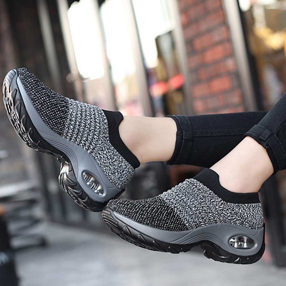 Women's Walking Shoes Sock Sneakers - Mesh Slip On Air Cushion Lady Girls Modern Jazz Dance Easy Shoes Platform Loafers Grey,5.5