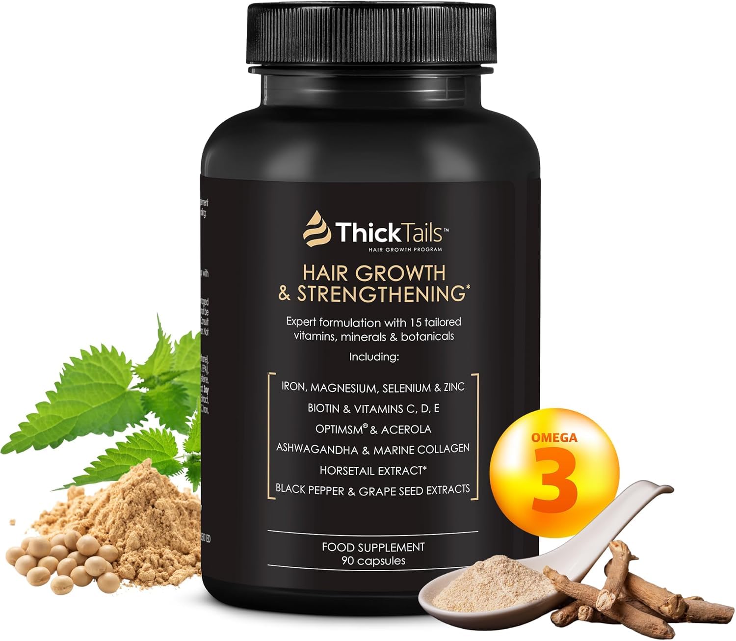 Hair Growth Vitamins for Women, 90 Hair Capsules with Collagen Peptides, Biotin, and Vitamin C. Hair Vitamins for Menopause & Postpartum Recovery