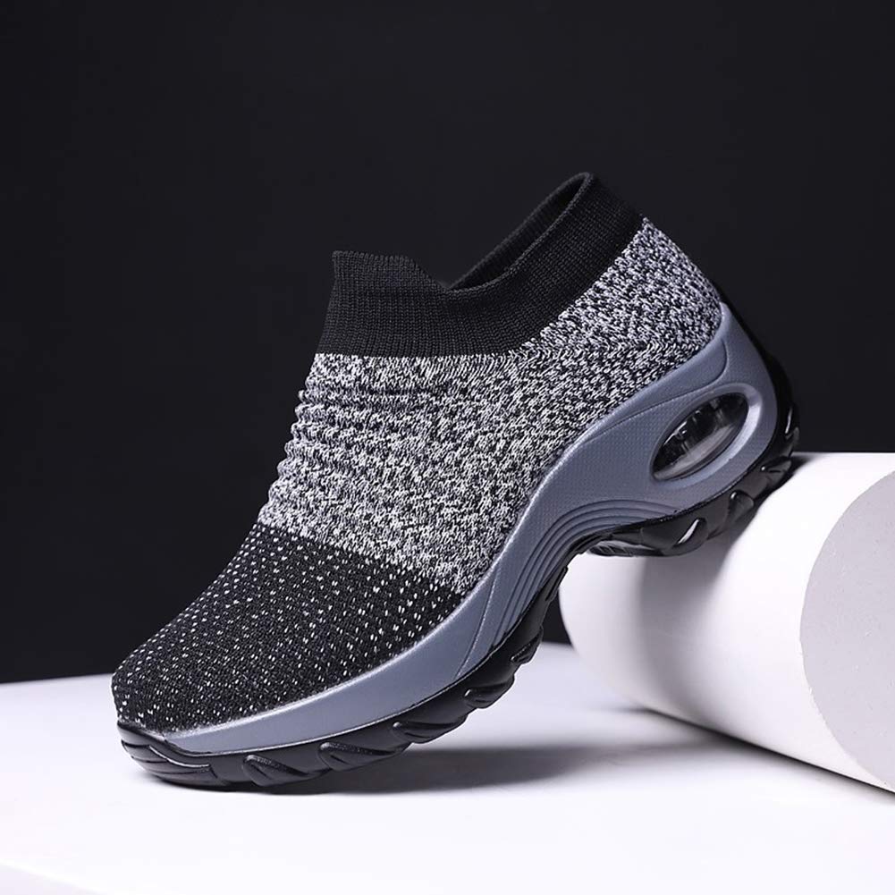 Women's Walking Shoes Sock Sneakers - Mesh Slip On Air Cushion Lady Girls Modern Jazz Dance Easy Shoes Platform Loafers Grey,5.5