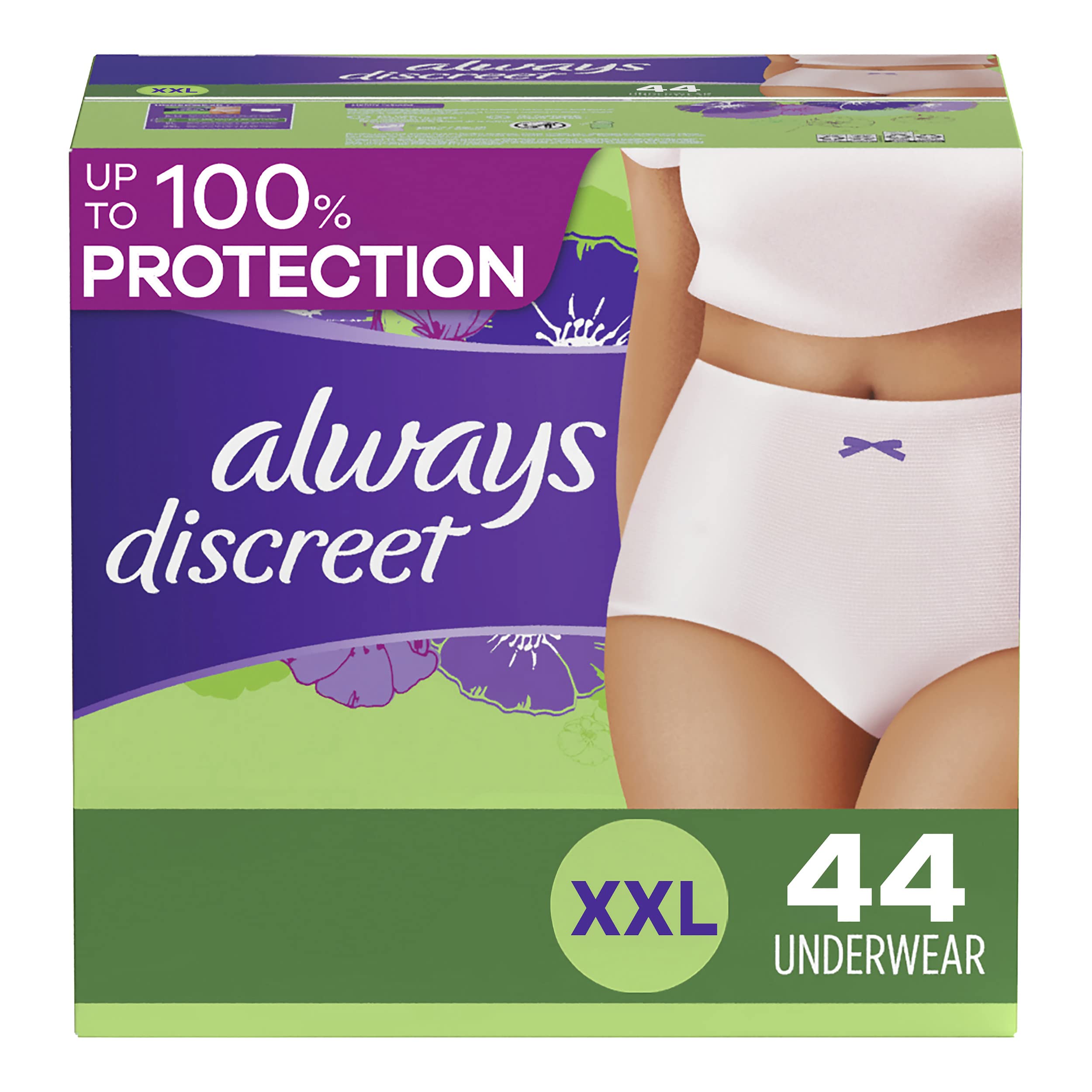 Always Discreet Adult Incontinence & Postpartum Underwear For Women, Size Xxl, Maximum Absorbency, Disposable, 22 x 2 Packs (44 Count total) (Packaging May Vary)