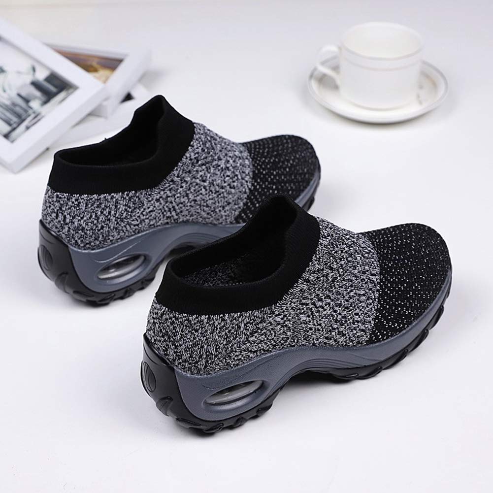 Women's Walking Shoes Sock Sneakers - Mesh Slip On Air Cushion Lady Girls Modern Jazz Dance Easy Shoes Platform Loafers Grey,5.5