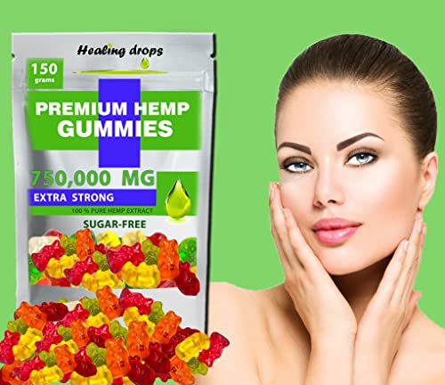 Hemp Gummies 750,000mg Premium Organic Sugar-Free Natural Health Support High Potency Rich in Vitamins B E C D Omega 3 6 9 Super Gummy Bears