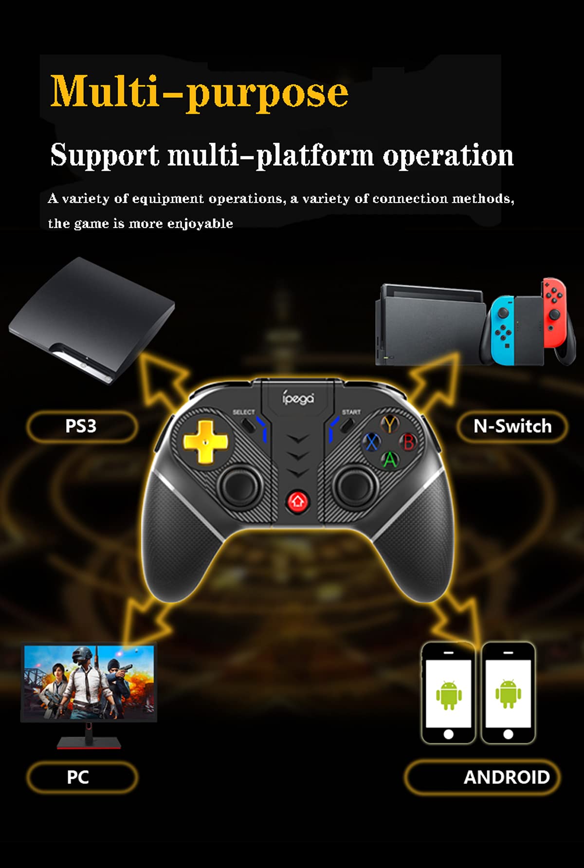 iPEGA-PG-9218 Wireless 5.0 +2.4G Game Controller for iphone 14/13/12 /11/8/7 for Samsung S23/S22/21/20 /S10/S10 + Note 20 /10 for OPPO, VIVO LG Android Smart Phone/Tablet ps4/N-Switch PC Smart TV