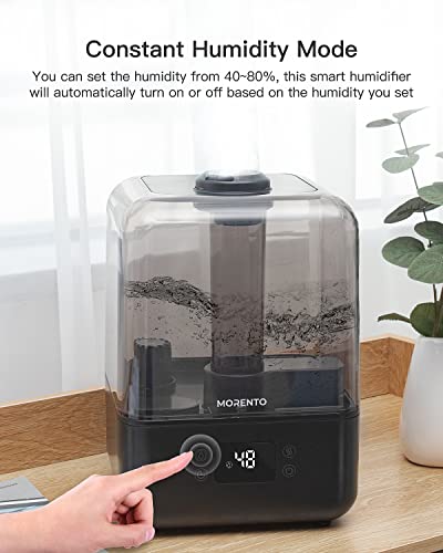 Humidifier for Bedroom Large Room, MORENTO 4.5L Top Fill Cool Mist Humidifier for Baby and Plants, Essential Oil Diffuser, Last up to 50Hrs with Night Light, Humidity Setting, Auto Shut-Off, Black