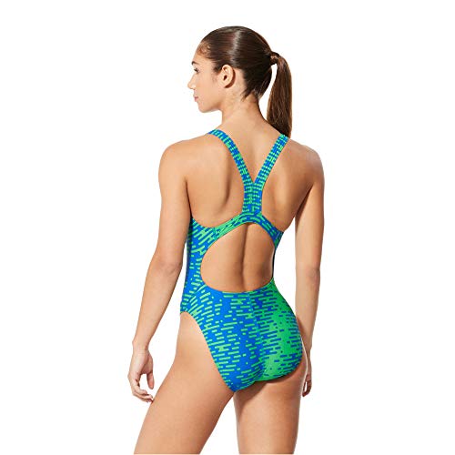 Speedo Women's Swimsuit One Piece ProLT Super Pro Printed Adult Team Colors Modern Blue/Green, 22