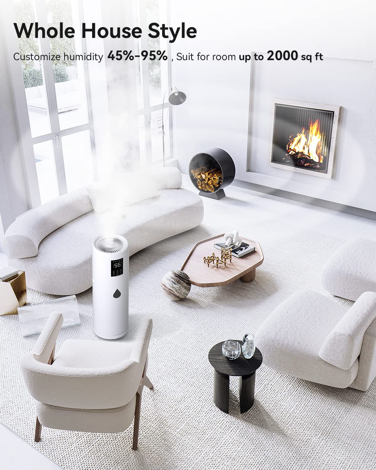 17L/4.5Gal Ultra Large Humidifiers for Bedroom 2000 sq ft, Quiet Humidifiers for Large Room, Tower Humidifier with 4 Mist Mode & Extension Tube for Home School Office Commercial Greenhouse Plants