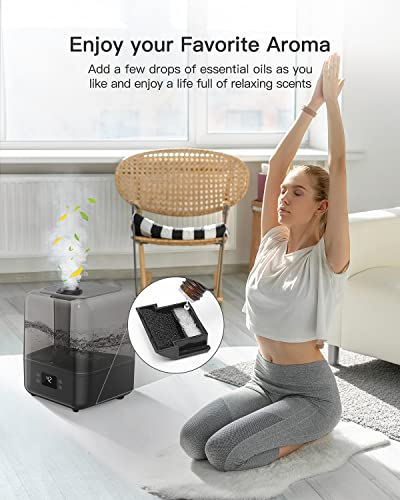 Humidifier for Bedroom Large Room, MORENTO 4.5L Top Fill Cool Mist Humidifier for Baby and Plants, Essential Oil Diffuser, Last up to 50Hrs with Night Light, Humidity Setting, Auto Shut-Off, Black