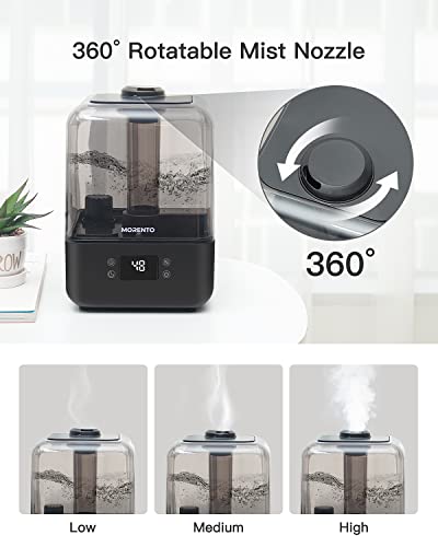 Humidifier for Bedroom Large Room, MORENTO 4.5L Top Fill Cool Mist Humidifier for Baby and Plants, Essential Oil Diffuser, Last up to 50Hrs with Night Light, Humidity Setting, Auto Shut-Off, Black