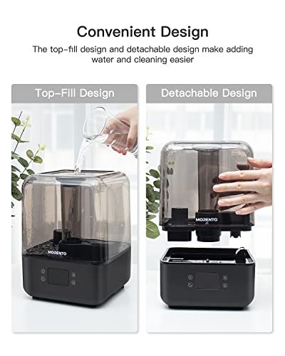 Humidifier for Bedroom Large Room, MORENTO 4.5L Top Fill Cool Mist Humidifier for Baby and Plants, Essential Oil Diffuser, Last up to 50Hrs with Night Light, Humidity Setting, Auto Shut-Off, Black