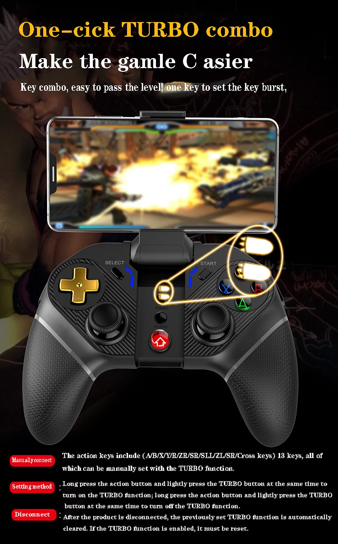 iPEGA-PG-9218 Wireless 5.0 +2.4G Game Controller for iphone 14/13/12 /11/8/7 for Samsung S23/S22/21/20 /S10/S10 + Note 20 /10 for OPPO, VIVO LG Android Smart Phone/Tablet ps4/N-Switch PC Smart TV