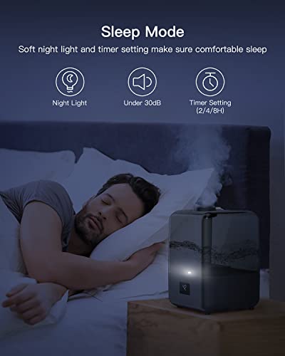 Humidifier for Bedroom Large Room, MORENTO 4.5L Top Fill Cool Mist Humidifier for Baby and Plants, Essential Oil Diffuser, Last up to 50Hrs with Night Light, Humidity Setting, Auto Shut-Off, Black