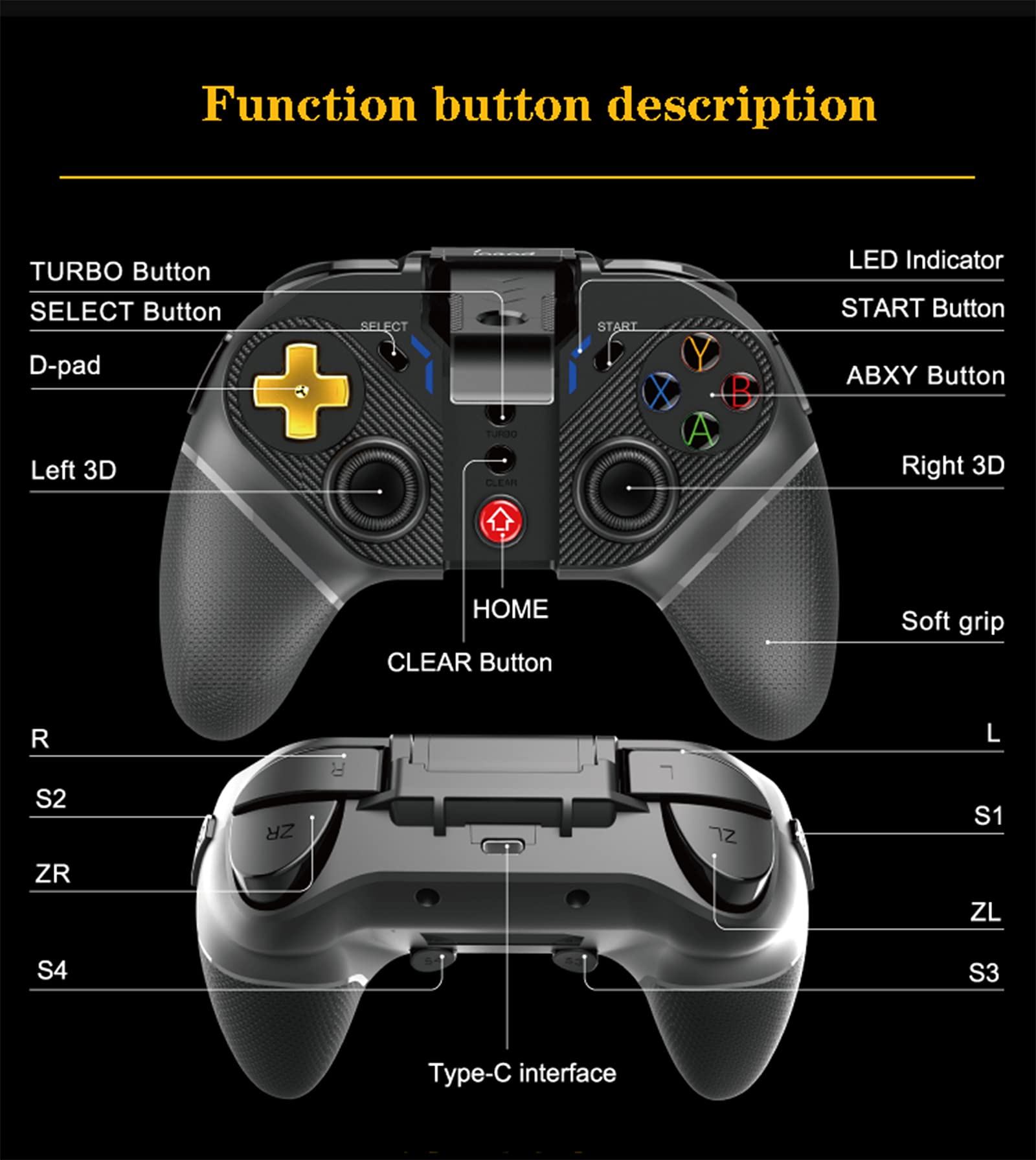 iPEGA-PG-9218 Wireless 5.0 +2.4G Game Controller for iphone 14/13/12 /11/8/7 for Samsung S23/S22/21/20 /S10/S10 + Note 20 /10 for OPPO, VIVO LG Android Smart Phone/Tablet ps4/N-Switch PC Smart TV