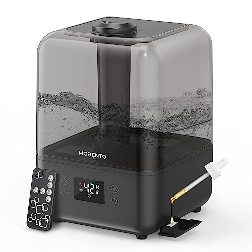 Humidifier for Bedroom Large Room, MORENTO 4.5L Top Fill Cool Mist Humidifier for Baby and Plants, Essential Oil Diffuser, Last up to 50Hrs with Night Light, Humidity Setting, Auto Shut-Off, Black