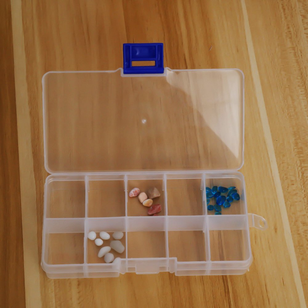 UTENEW Plastic Jewelry Organizer Box Clear Storage Bead Case for Little Crafts/Arts 2 Pack Container with 10 Grids, Small