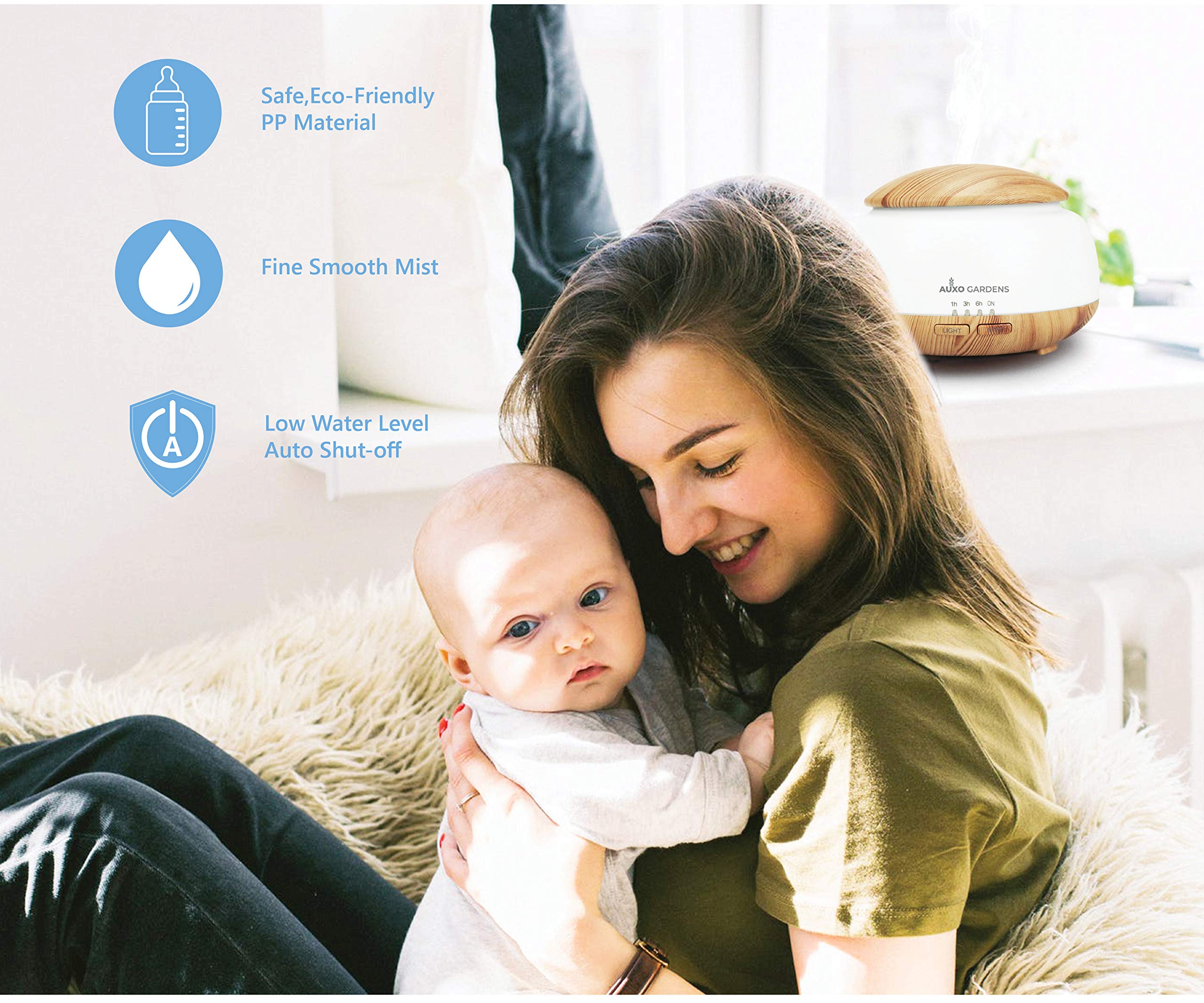 Ultrasonic Aromatherapy Essential Oil Diffuser, 300ml Cool Mist Humidifier with 7 Color LED Lights Changing and Waterless Auto Shut-off for Office Home Bedroom Living Room Study Yoga Spa