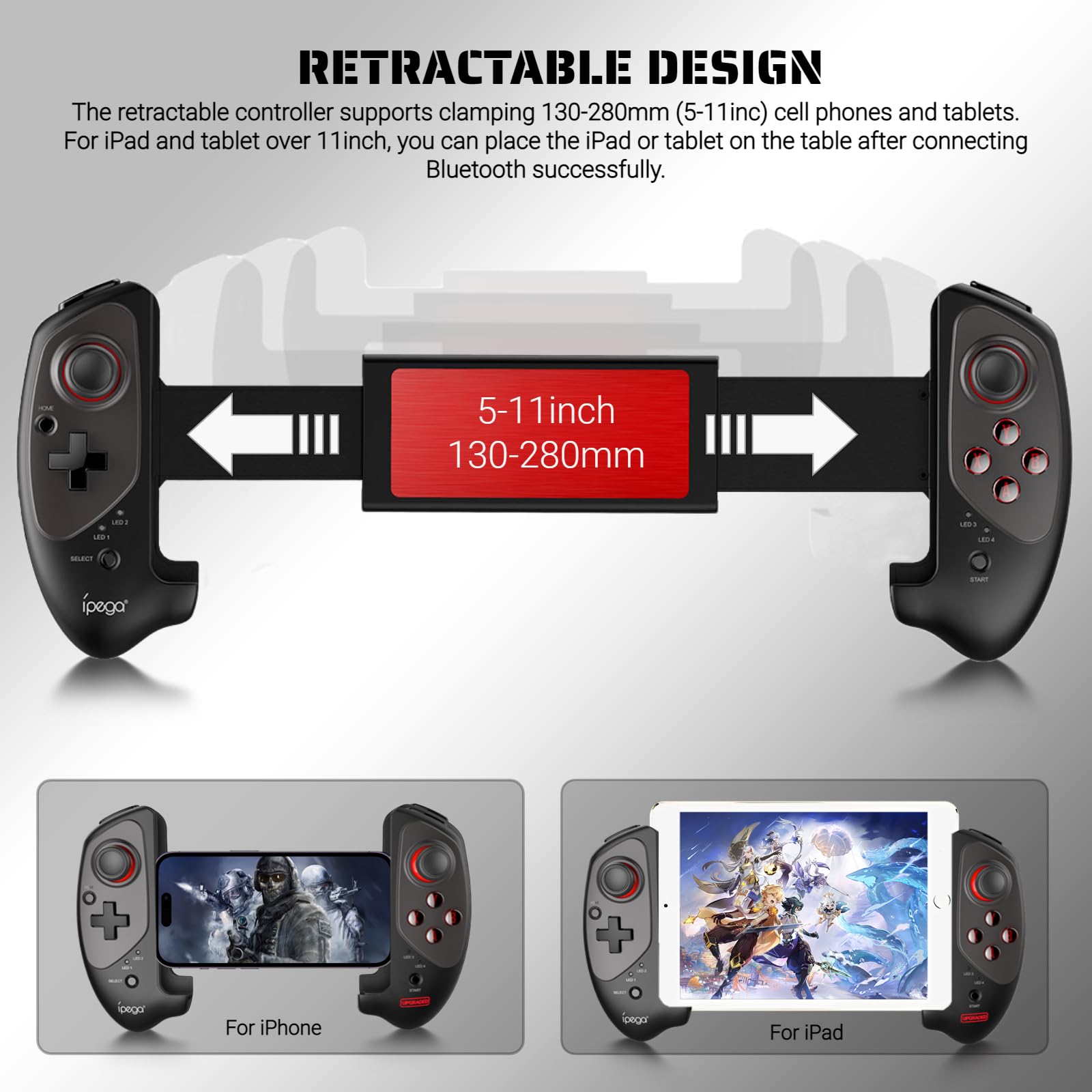 arVin Gaming Controller for iPad/iPad Mini/iPad Air, iPhone 15/14/13/12, iOS, Tablet Android Gamepad for Samsung Galaxy Tab, Huawei MatePad, Yoga Tab[Within 5-11 inch] PC Game Joystick for COD, Steam
