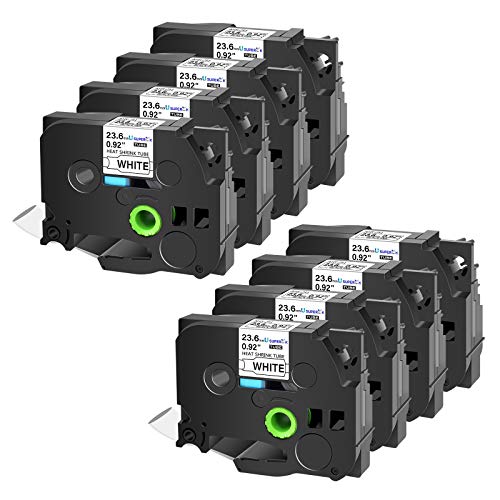 USUPERINK 8 Pack Compatible for Brother P-Touch HSe-251 HSe251 HS-251 HS251 Black on White 23.6mm 0.92'' Heat Shrink Tubing Label Tape for Wire Cable use in PT-P900 D800W P710BT P700 Label Printer