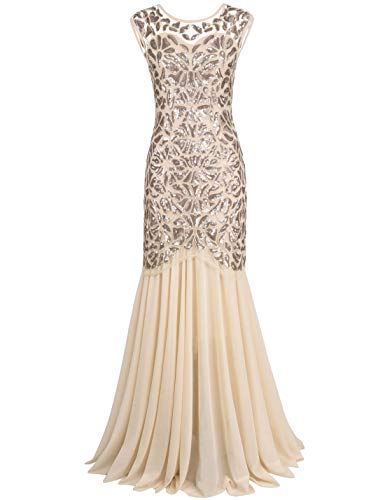 PrettyGuide Women 's 1920s Art Deco Sequin Gatsby Formal Evening Prom Dress L Champagne