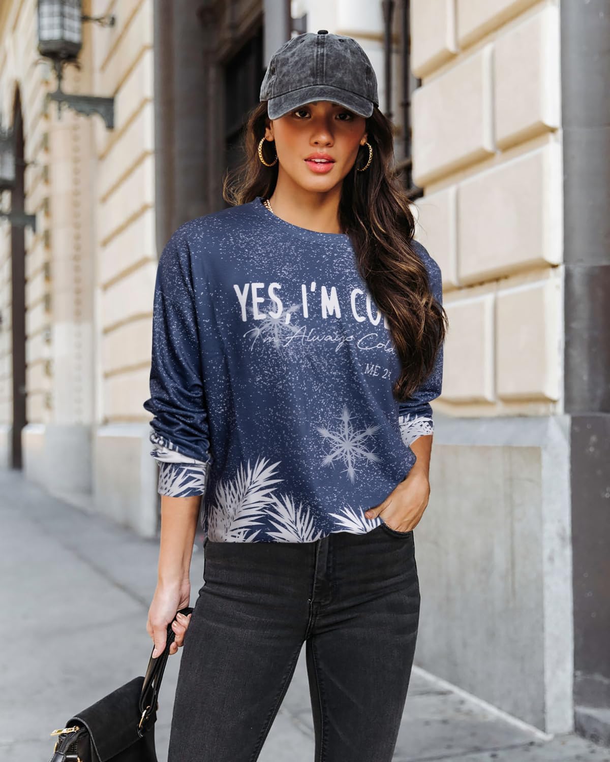DUTUT Yes I'm Cold Me 24:7 Sweatshirt Women Im Always Cold Graphic Long Sleeve 2024 Winter Lightweight Christmas Pullover Top