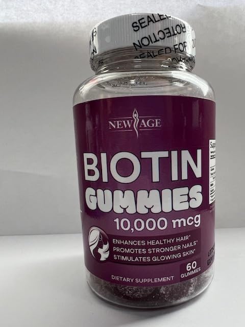 NEW AGE Biotin Gummies β Hair, Skin & Nails Gummies β 10,000 mcg - Non-GMO Supplement for Women, Men - Made in USA -120 Count