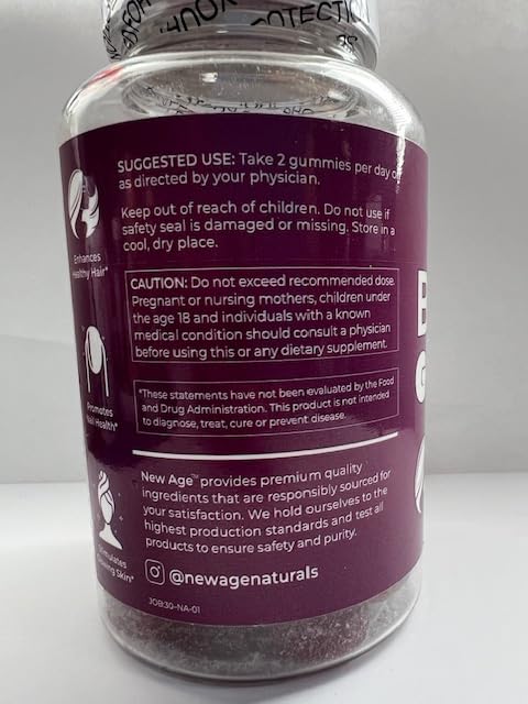 NEW AGE Biotin Gummies β Hair, Skin & Nails Gummies β 10,000 mcg - Non-GMO Supplement for Women, Men - Made in USA -120 Count