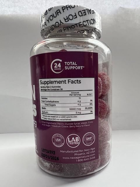 NEW AGE Biotin Gummies β Hair, Skin & Nails Gummies β 10,000 mcg - Non-GMO Supplement for Women, Men - Made in USA -120 Count