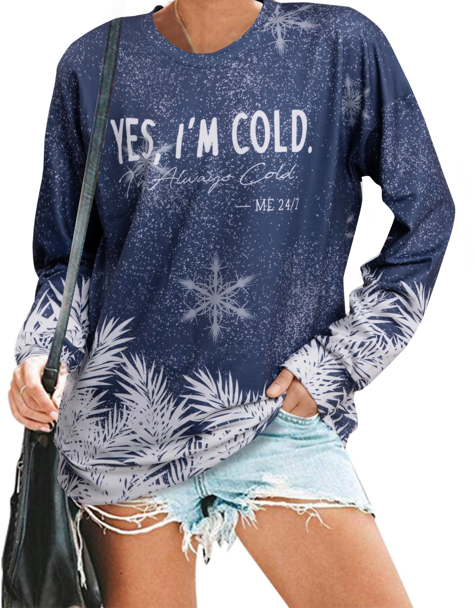 DUTUT Yes I'm Cold Me 24:7 Sweatshirt Women Im Always Cold Graphic Long Sleeve 2024 Winter Lightweight Christmas Pullover Top