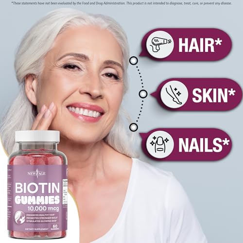 NEW AGE Biotin Gummies β Hair, Skin & Nails Gummies β 10,000 mcg - Non-GMO Supplement for Women, Men - Made in USA -120 Count