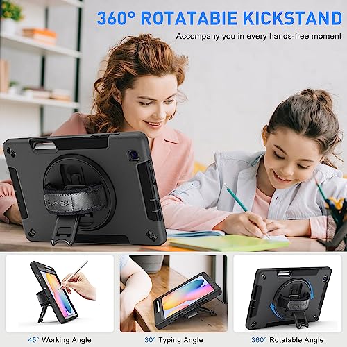 SUPFIVES Case for Galaxy Tab S6 Lite 10.4 Inch 2022/2020, with S-Pen Holder+ Shoulder Strap+ Handle+ 360° Rotating Stand, Black