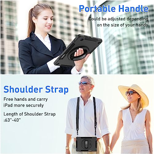 SUPFIVES Case for Galaxy Tab S6 Lite 10.4 Inch 2022/2020, with S-Pen Holder+ Shoulder Strap+ Handle+ 360° Rotating Stand, Black