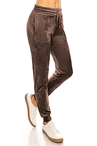 ALWAYS Women's Velvet Velour Joggers - Solid Basic Premium Soft Stretch Warm Winter Sweatpants Pants Brown XL