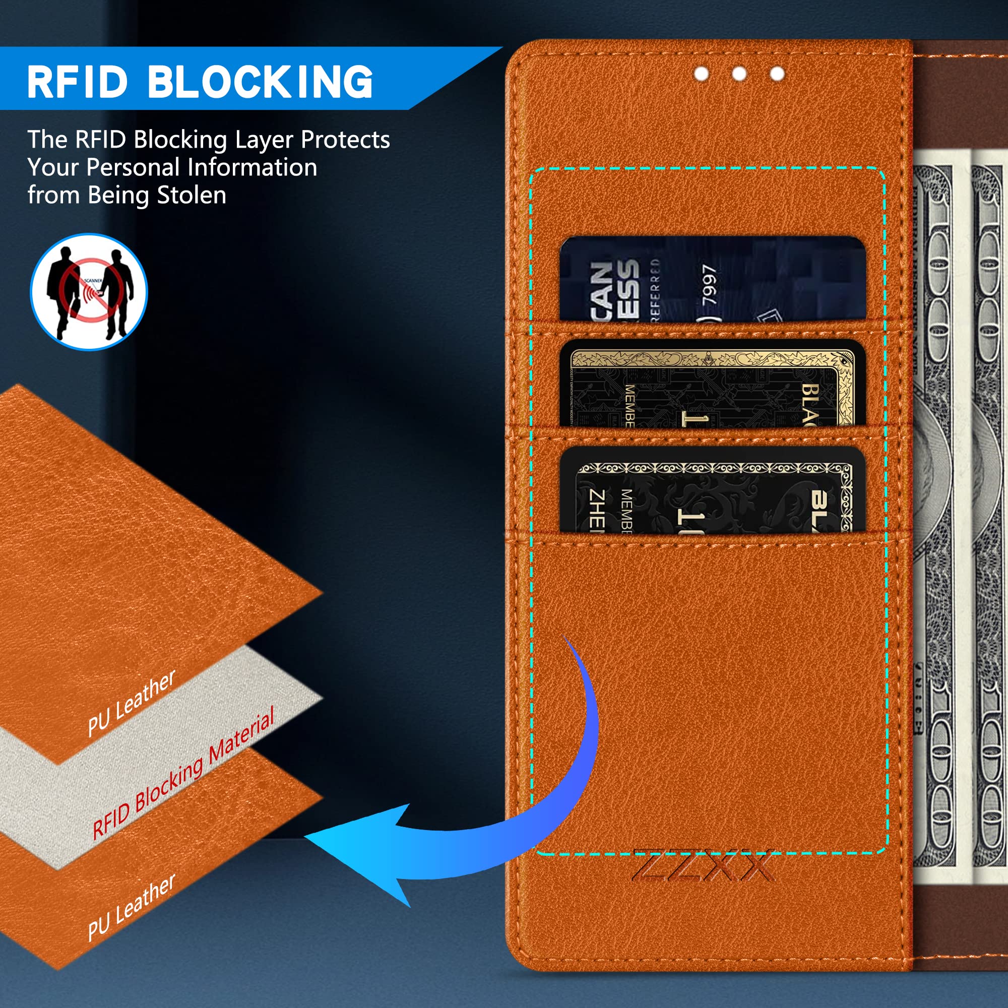 ZZXX for Samsung Galaxy S20 FE Wallet Case with [RFID Blocking] Card Slot Kickstand Magnetic Closure Leather Flip Fold Protective Phone Case for Samsung Galaxy S20 FE 5G Case Wallet(Brown-6.5 inch)