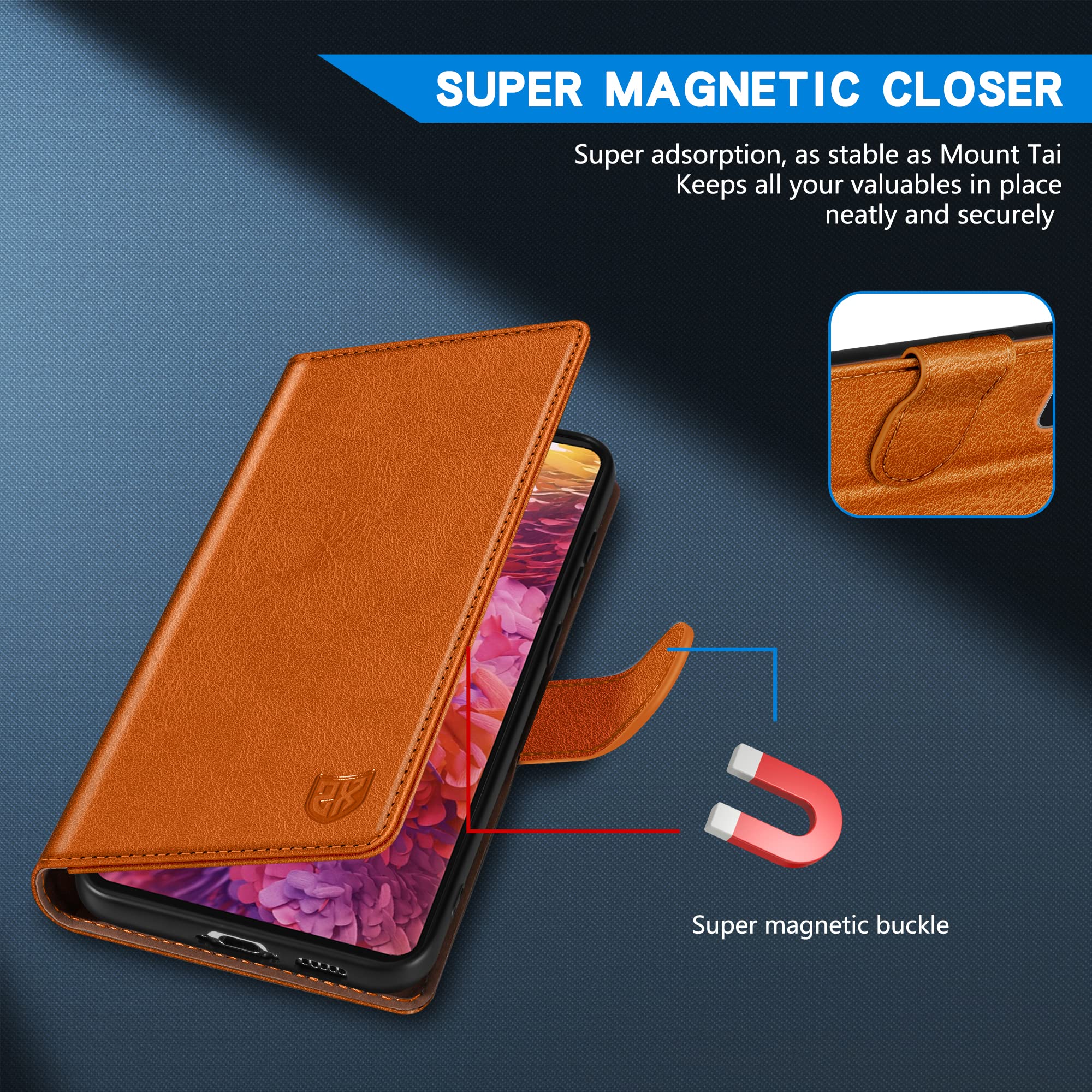 ZZXX for Samsung Galaxy S20 FE Wallet Case with [RFID Blocking] Card Slot Kickstand Magnetic Closure Leather Flip Fold Protective Phone Case for Samsung Galaxy S20 FE 5G Case Wallet(Brown-6.5 inch)