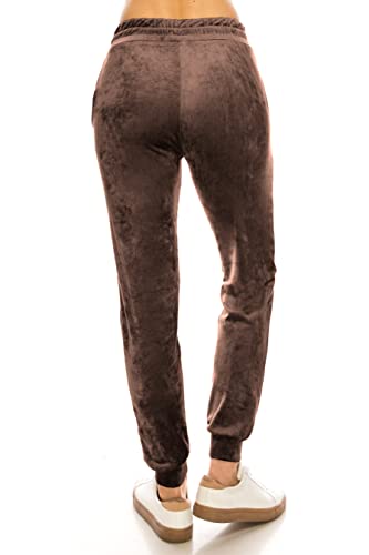 ALWAYS Women's Velvet Velour Joggers - Solid Basic Premium Soft Stretch Warm Winter Sweatpants Pants Brown XL