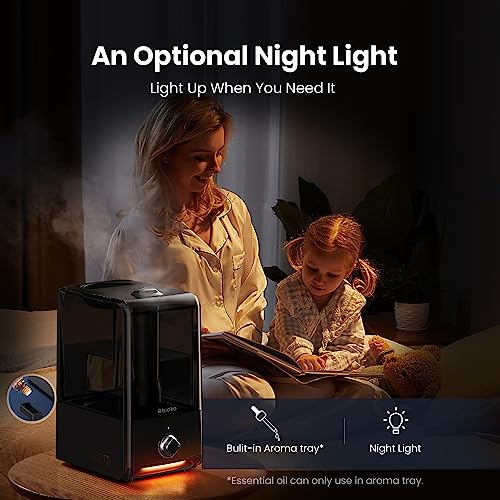 Rbioko Humidifiers for Large Room Bedroom (6.5L), Cool Mist Ultrasonic Vaporizer for Home Whole House Babies, Customized Humidity, Night Light, Whisper-Quiet (Black)